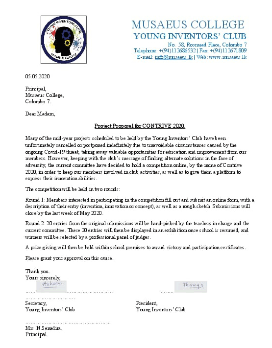 Project-proposal « Musaeus College | Colombo | Sri Lanka
